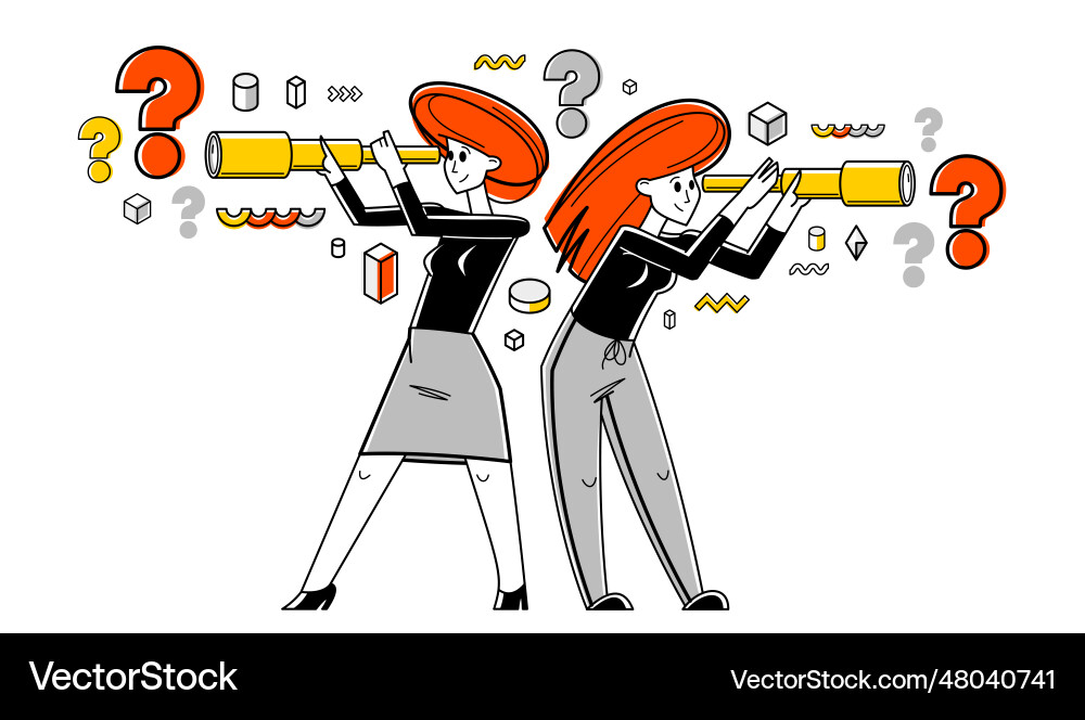 Young people making some inquiry and collecting Vector Image