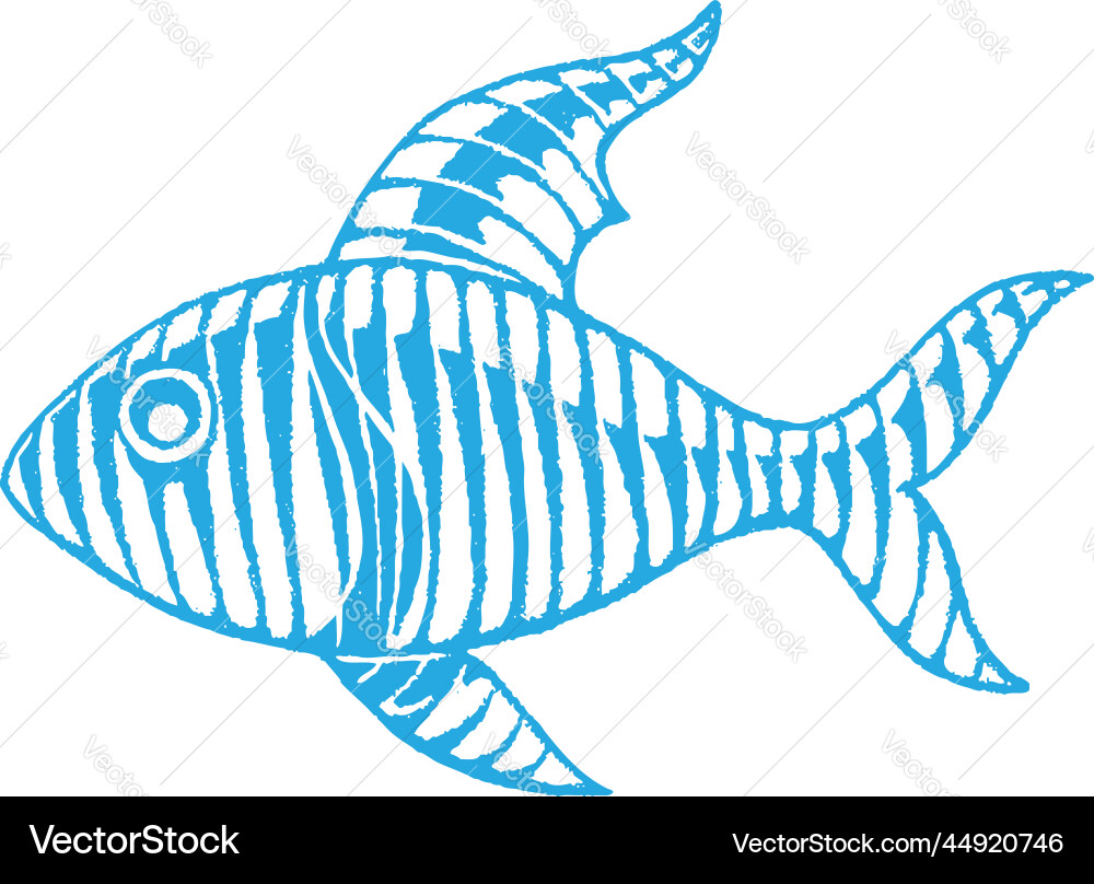 Blue ink sketch of fish Royalty Free Vector Image