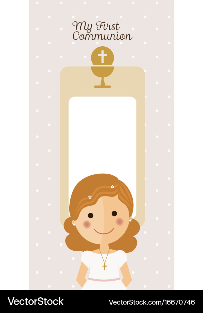 Girl communion with message and dots background Vector Image