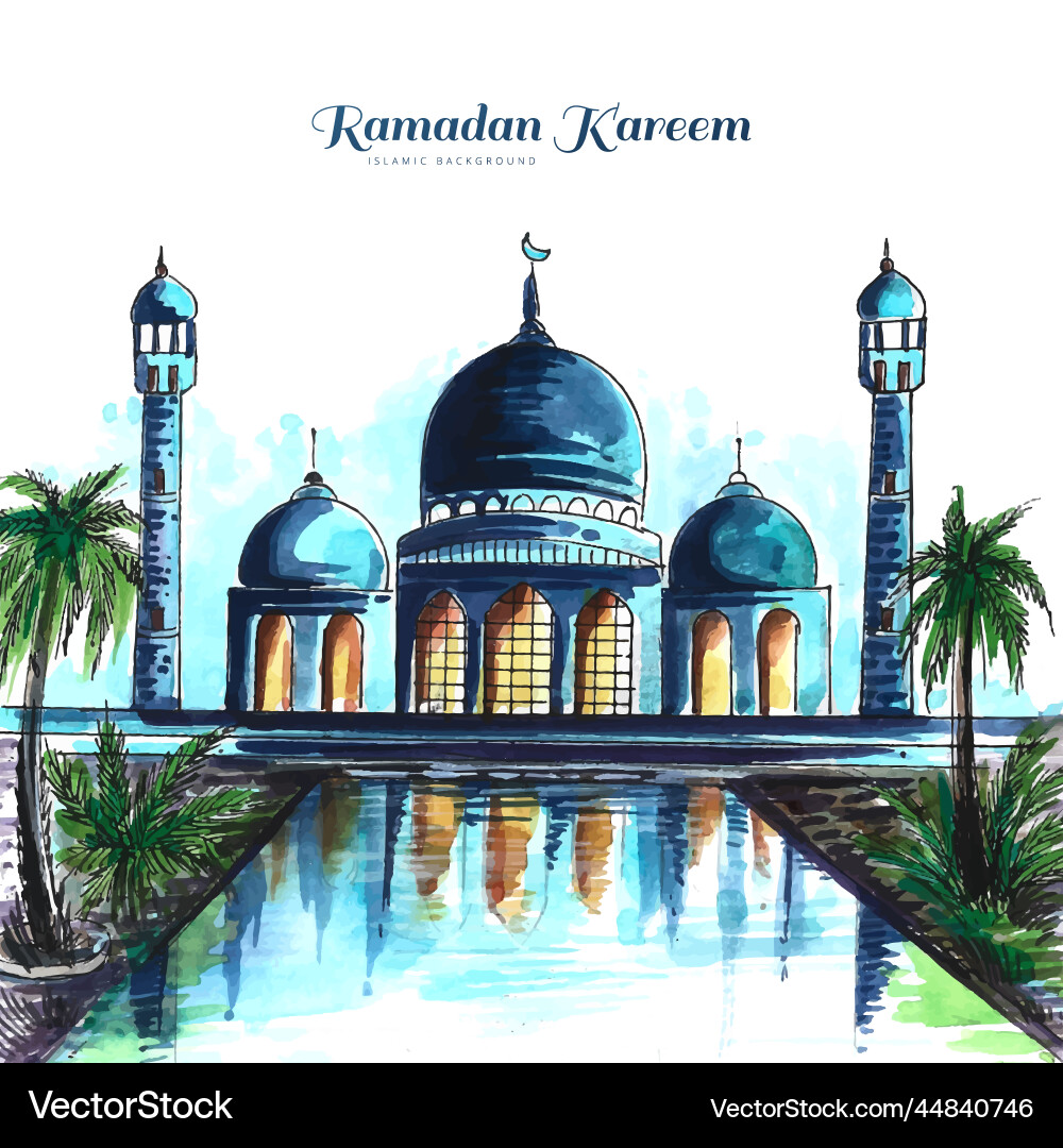 Islamic mosque watercolor landscape ramadan Vector Image