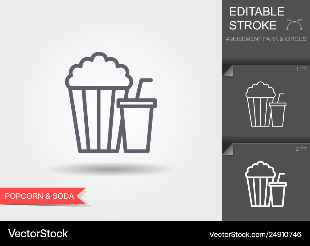 Popcorn and soda line icon with shadow and Vector Image