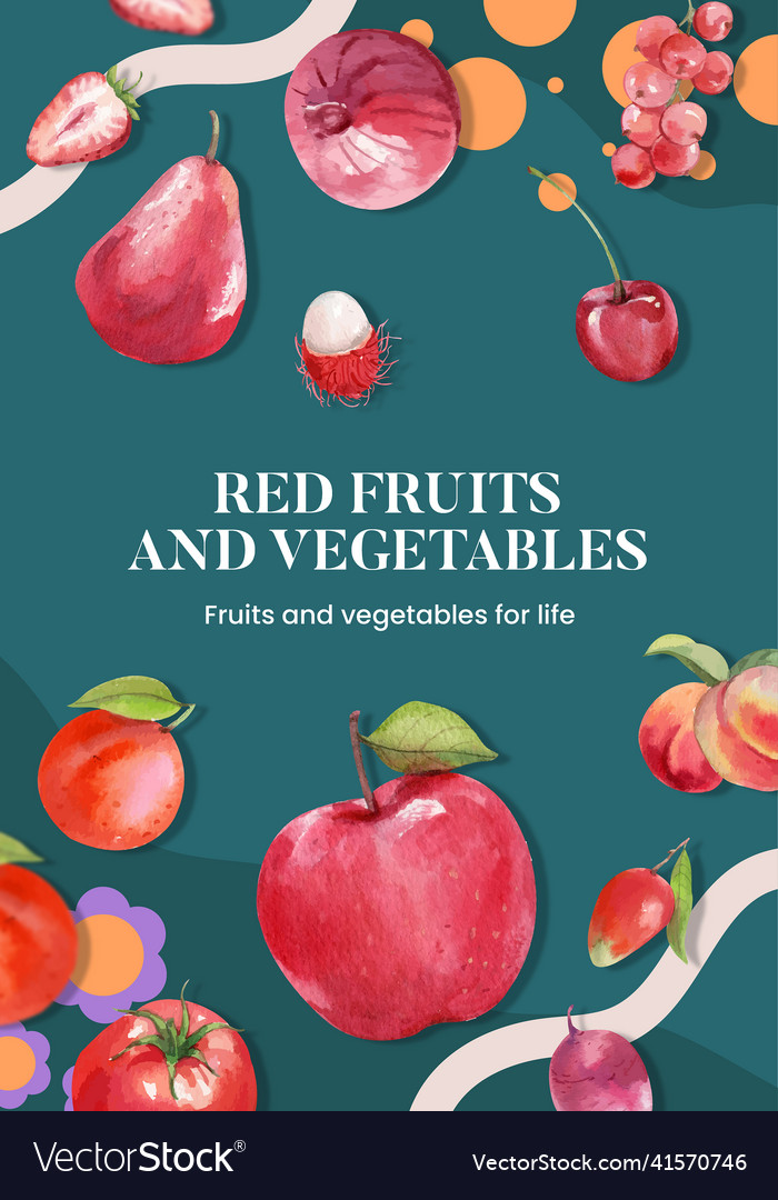 Poster template with red fruits and vegetable Vector Image
