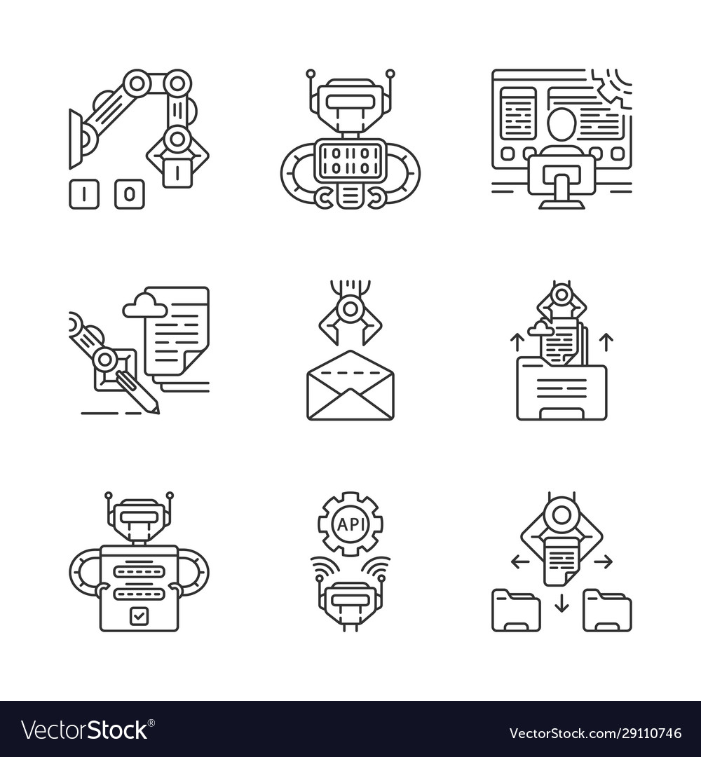 Rpa linear icons set Royalty Free Vector Image Rpa linear icons set Royalty Free Vector Image
