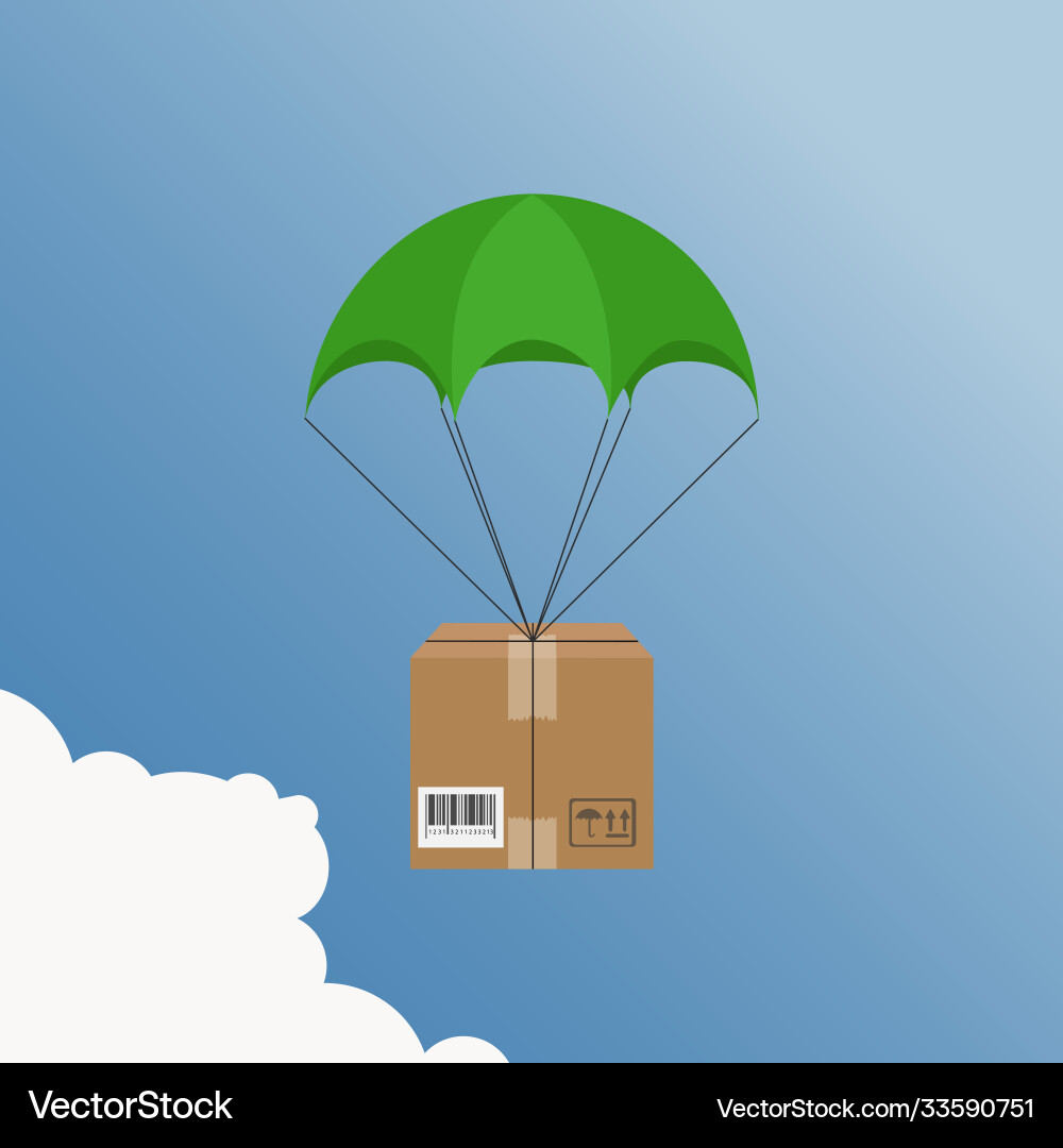 Delivery service parachute with parcel in sky Vector Image