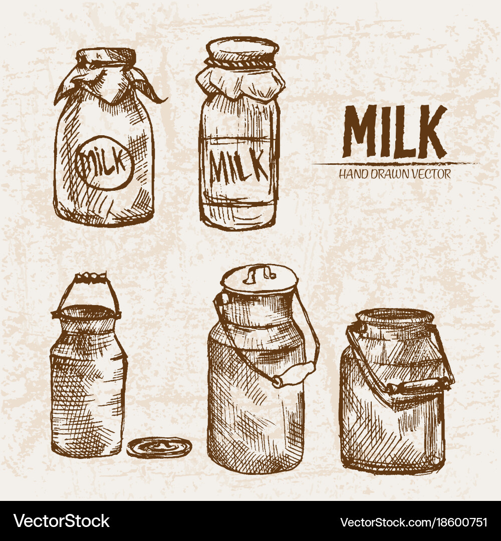 Digital detailed line art milk Royalty Free Vector Image