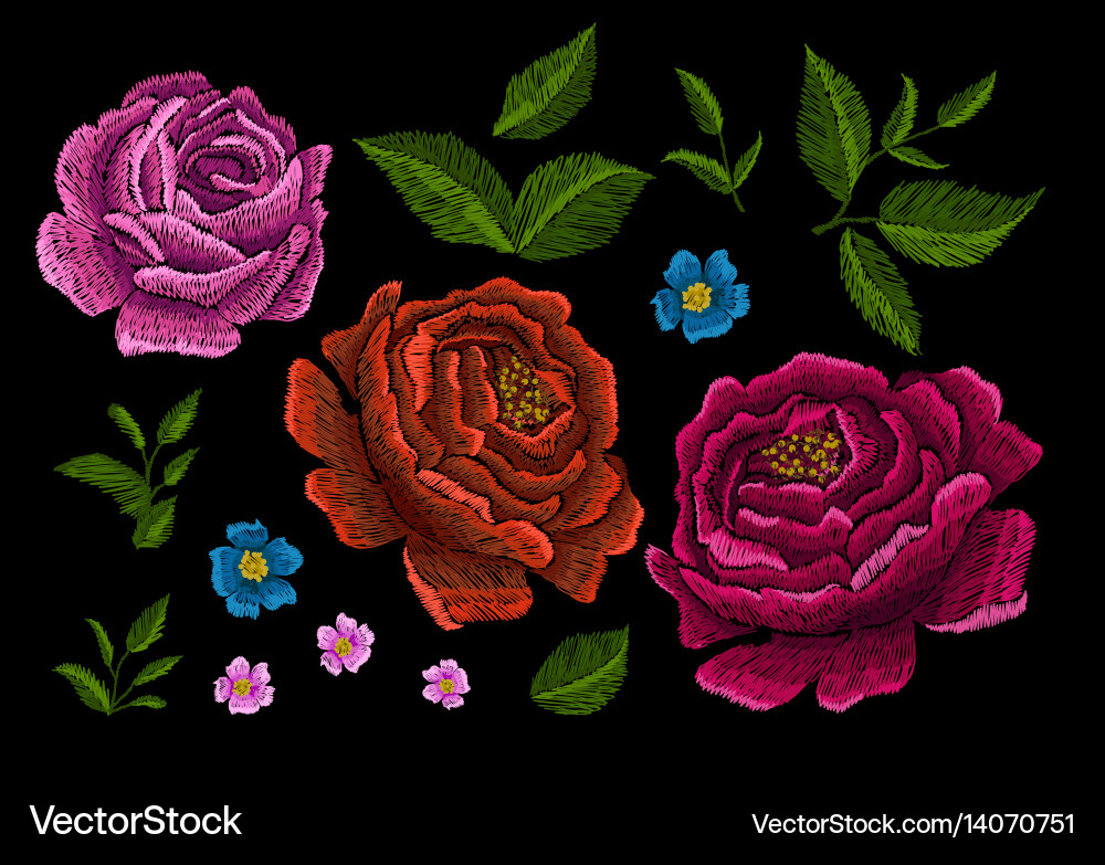 Embroidery peonies ethnic ornament Royalty Free Vector Image