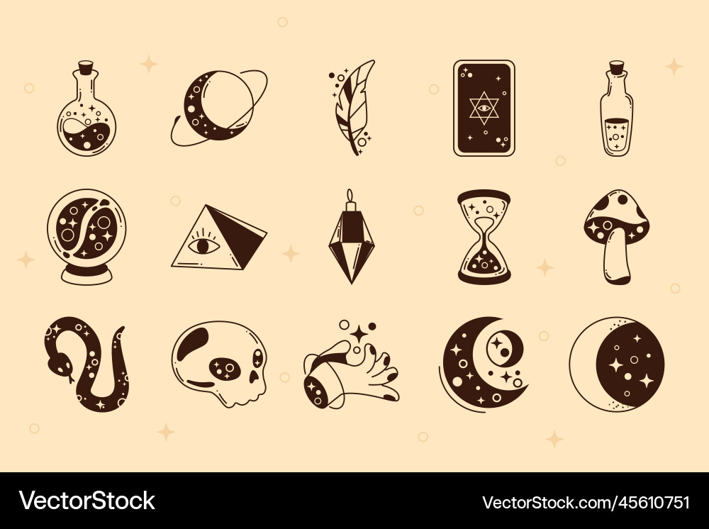 Fifteen esoteric style icons Royalty Free Vector Image