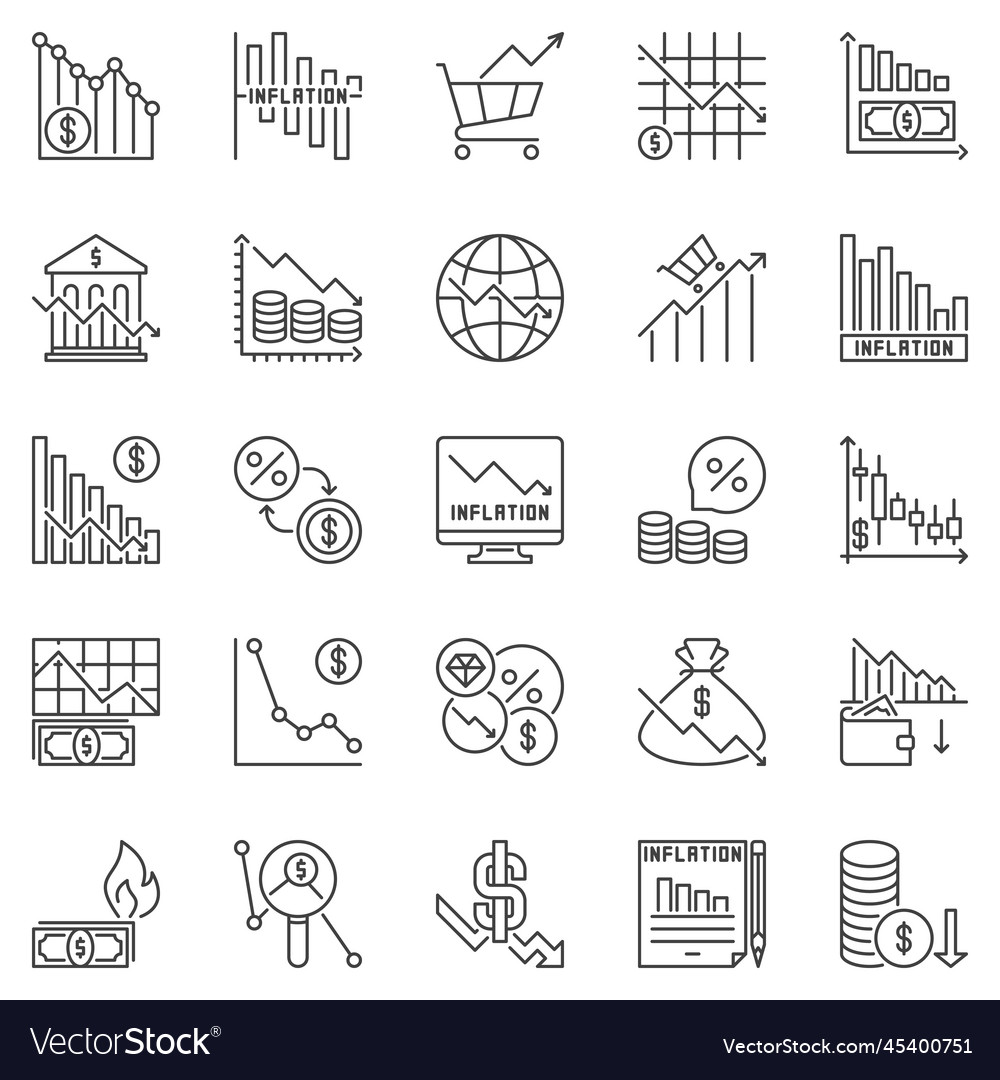 Inflation outline icons set - hyperinflation Vector Image