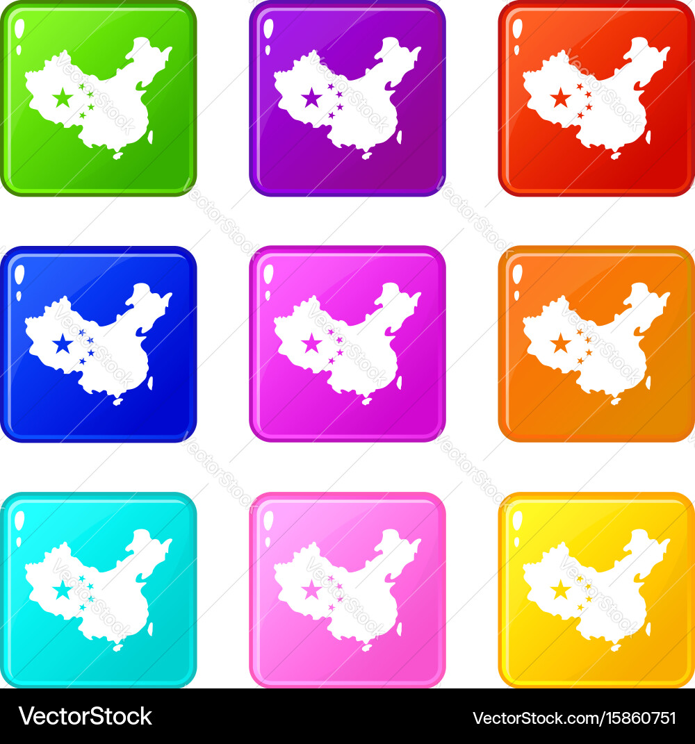 Map of china icons 9 set Royalty Free Vector Image