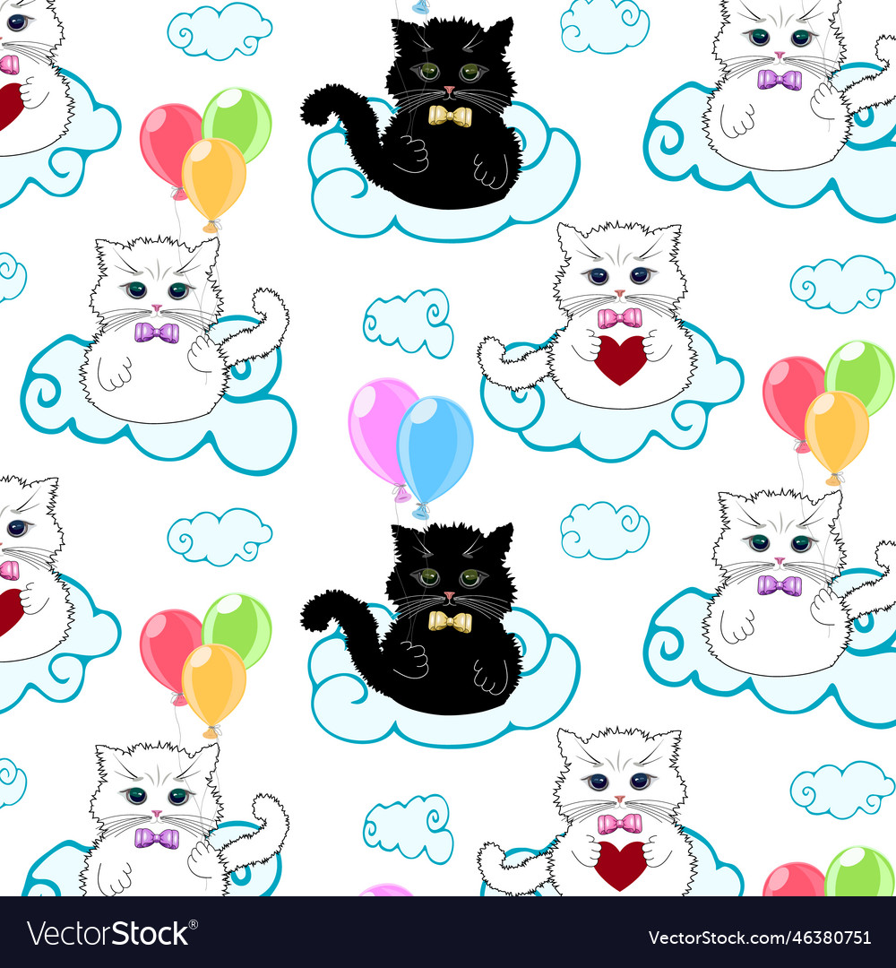 Pattern with cats on the clouds Royalty Free Vector Image