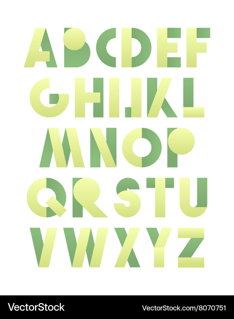 Retro font in green alphabet realistic Royalty Free Vector