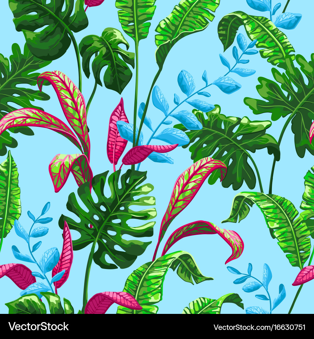 Tropical seamless pattern with palm leaves Vector Image