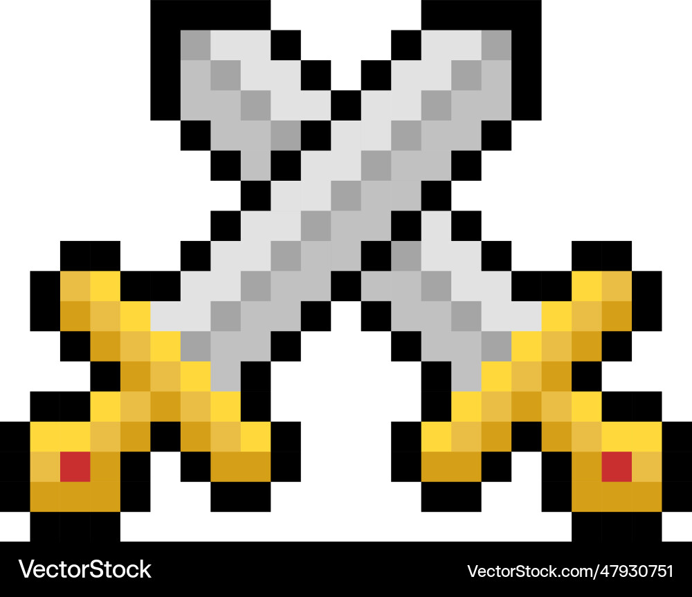 Two crossed medieval knight swords pixel art Vector Image