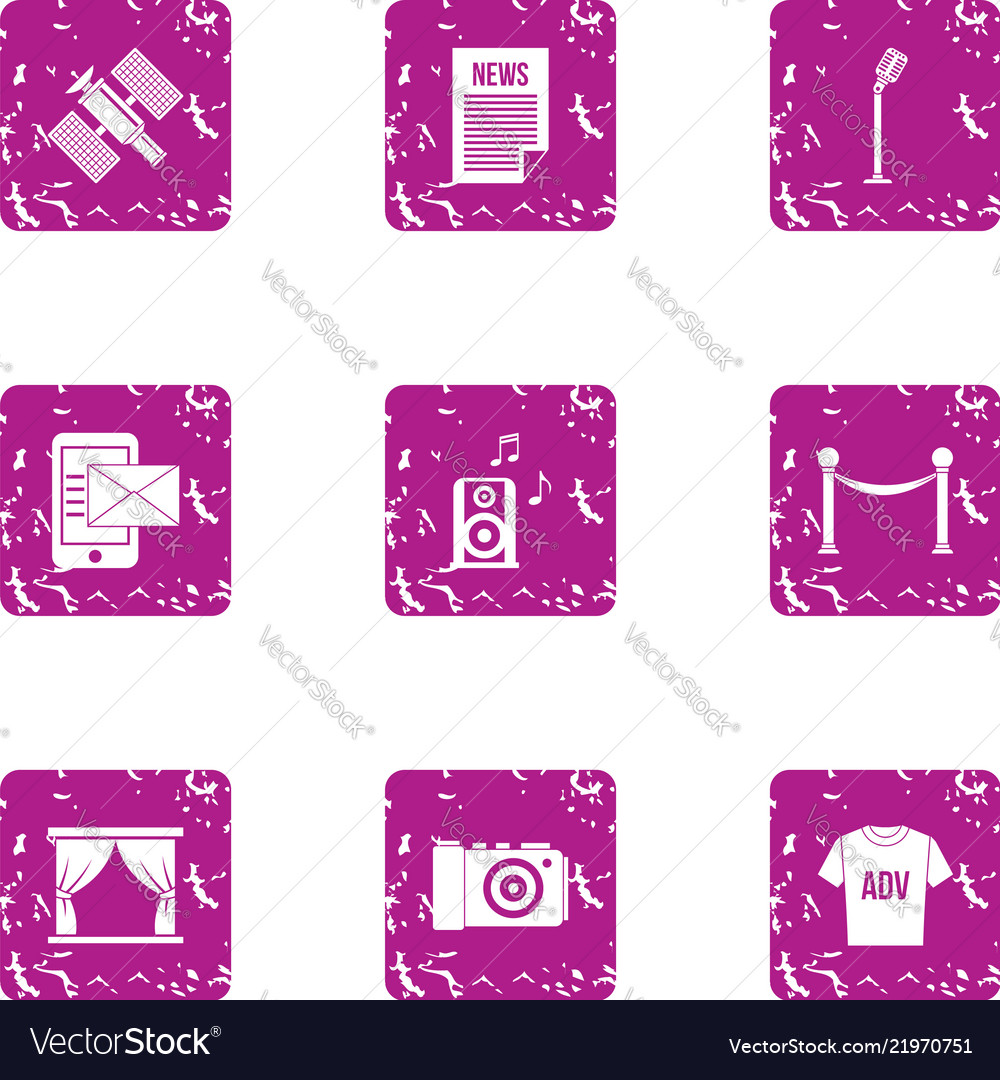 Voice ad icons set grunge style Royalty Free Vector Image