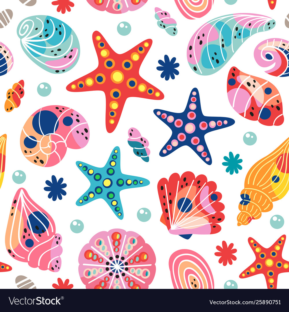 White seamless pattern with seashells Royalty Free Vector