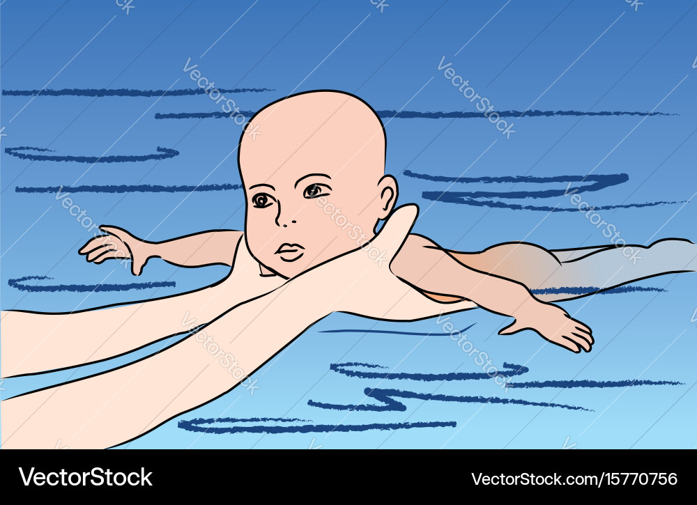 Baby swims swimming lesson Royalty Free Vector Image
