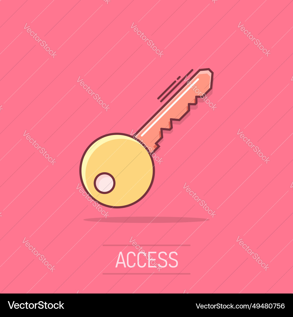 Cartoon key icon in comic style unlock sign Vector Image