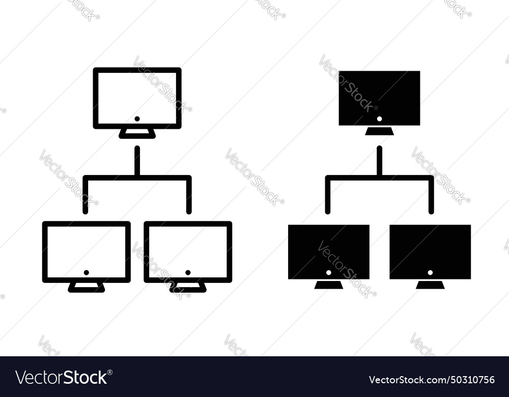Computer network icon set laptop lan sharing Vector Image