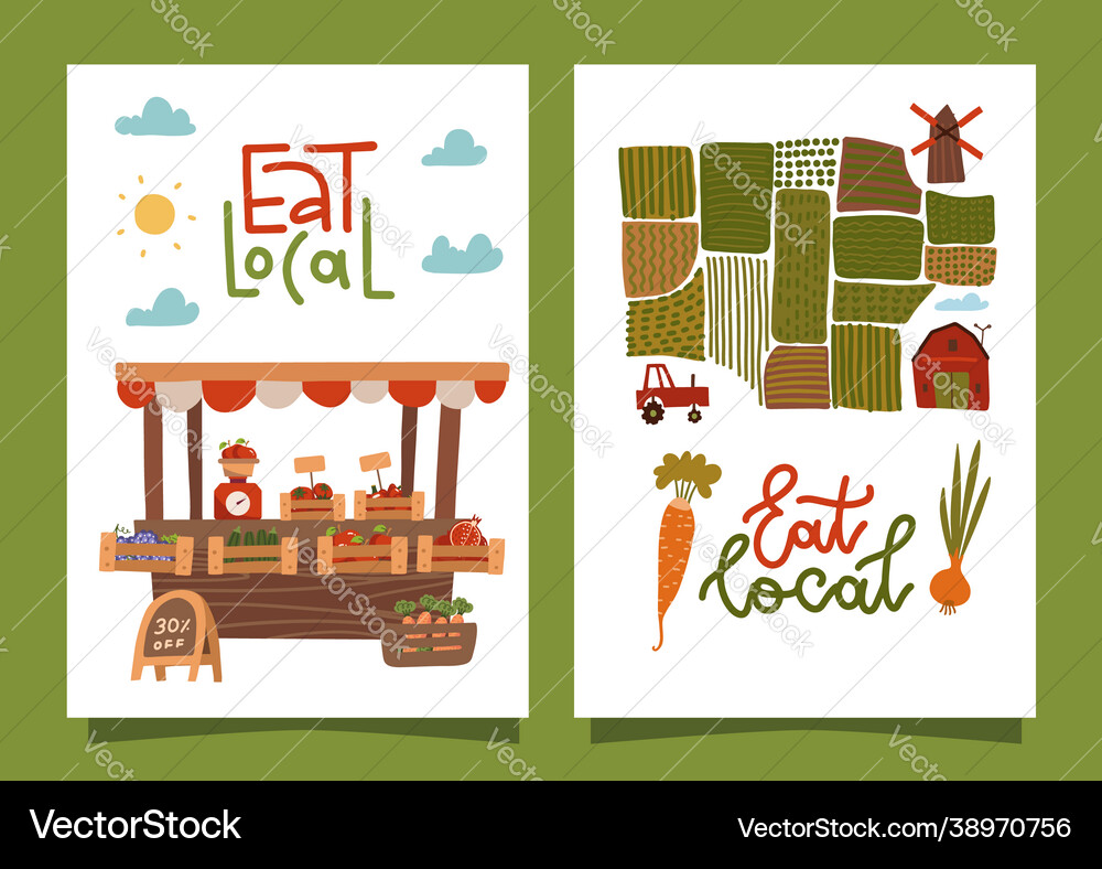 Eat local - set a4 banners with lettering text Vector Image