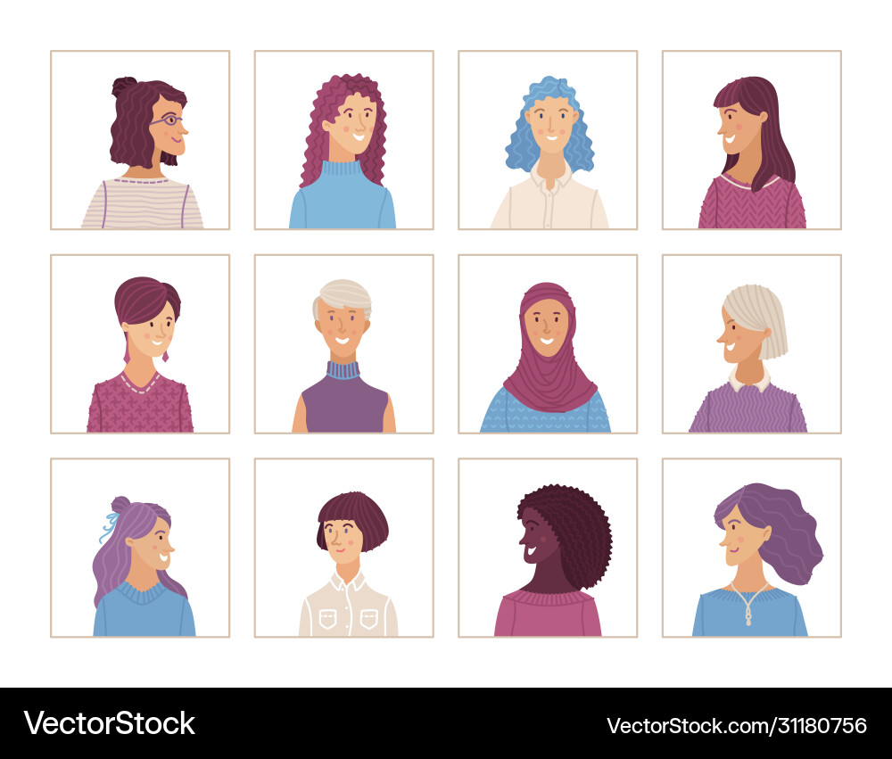 Flat women portraits set Royalty Free Vector Image
