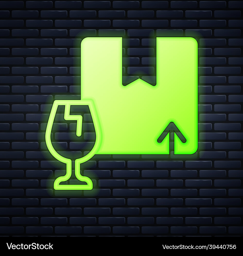 Glowing neon delivery package box with fragile Vector Image