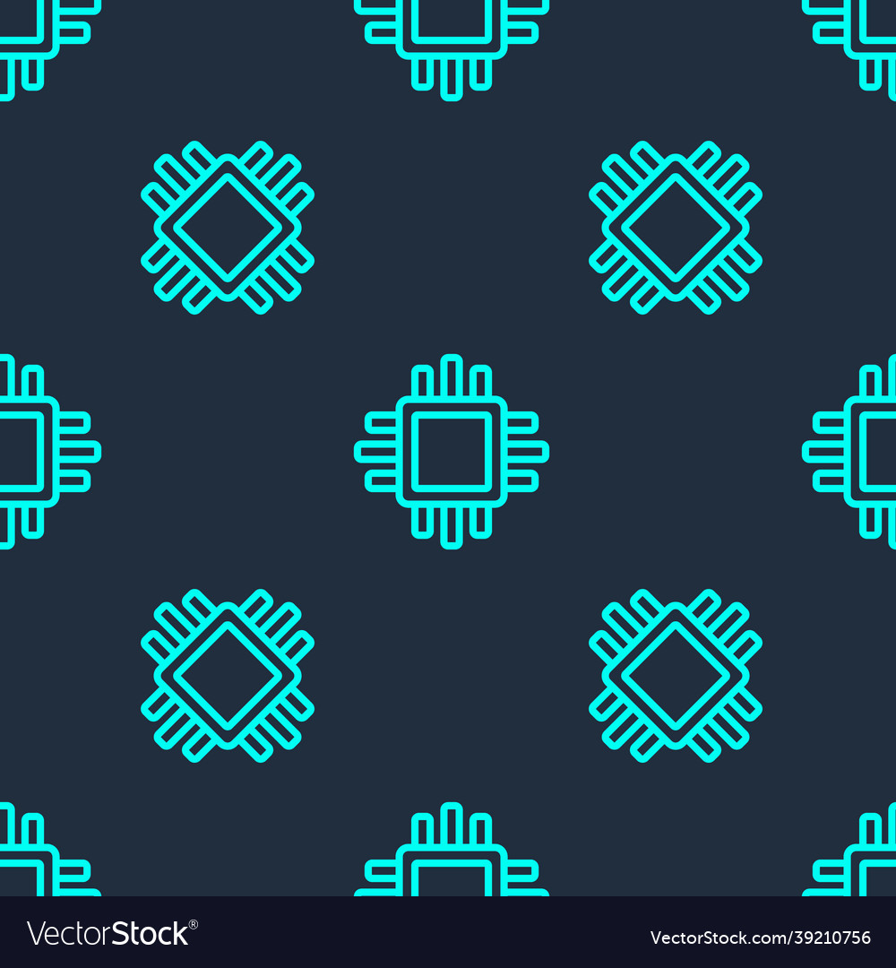 Green Line Computer Processor With Microcircuits Vector Image
