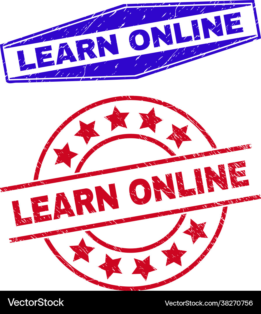 Learn online textured badges in circle and hexagon