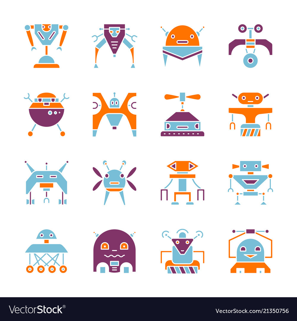 Robot household machine flat style color icon set Vector Image