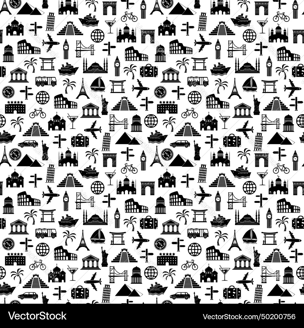 Seamless pattern with travel famous places Vector Image