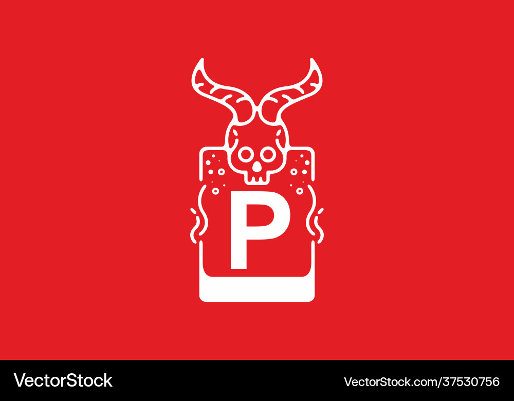White red line art skull with p initial letter Vector Image