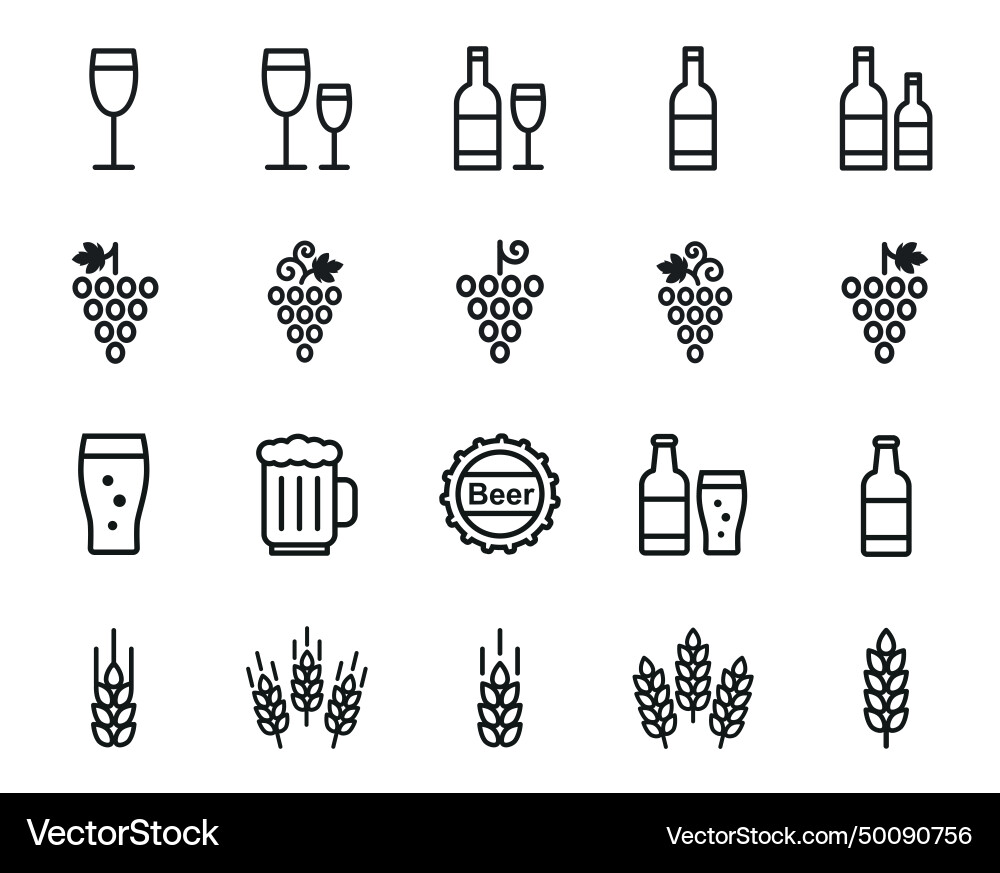 Wine and beer icons set Royalty Free Vector Image