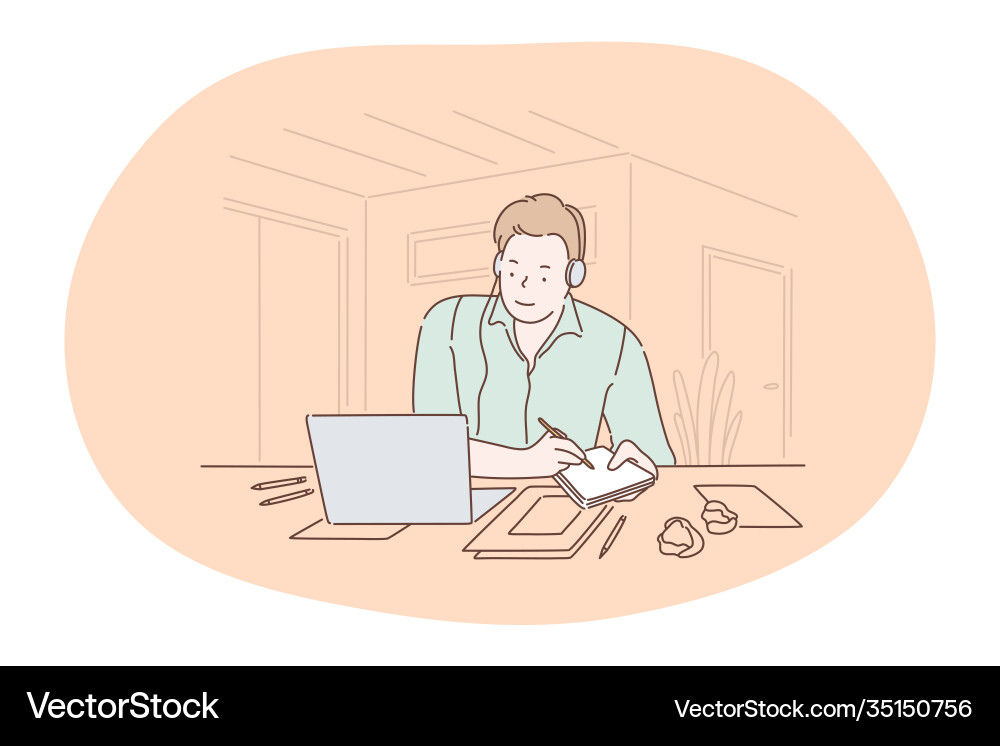 Working in office modern company worker online Vector Image