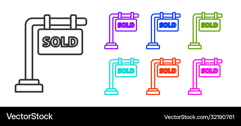 Black line hanging sign with text sold icon Vector Image