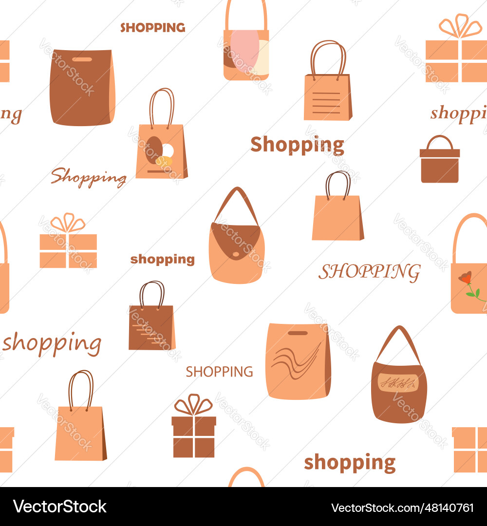 Brown shopping bags and boxes on white background Vector Image