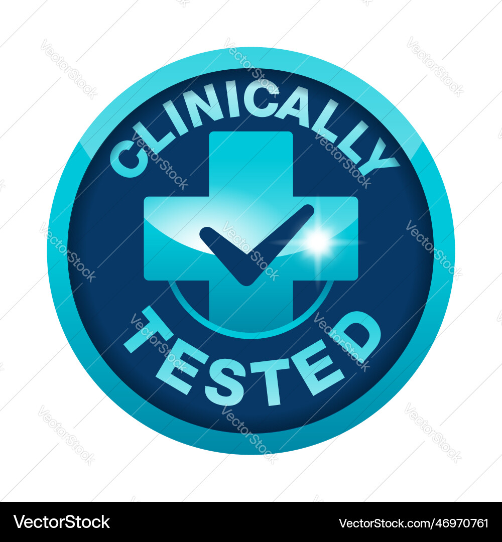 Clinically tested blue pictogram with cross Vector Image