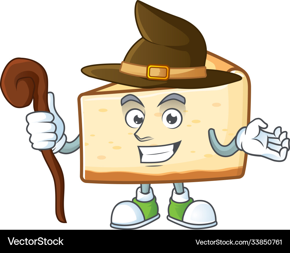 Cute and sneaky witch cheese cake cartoon design Vector Image