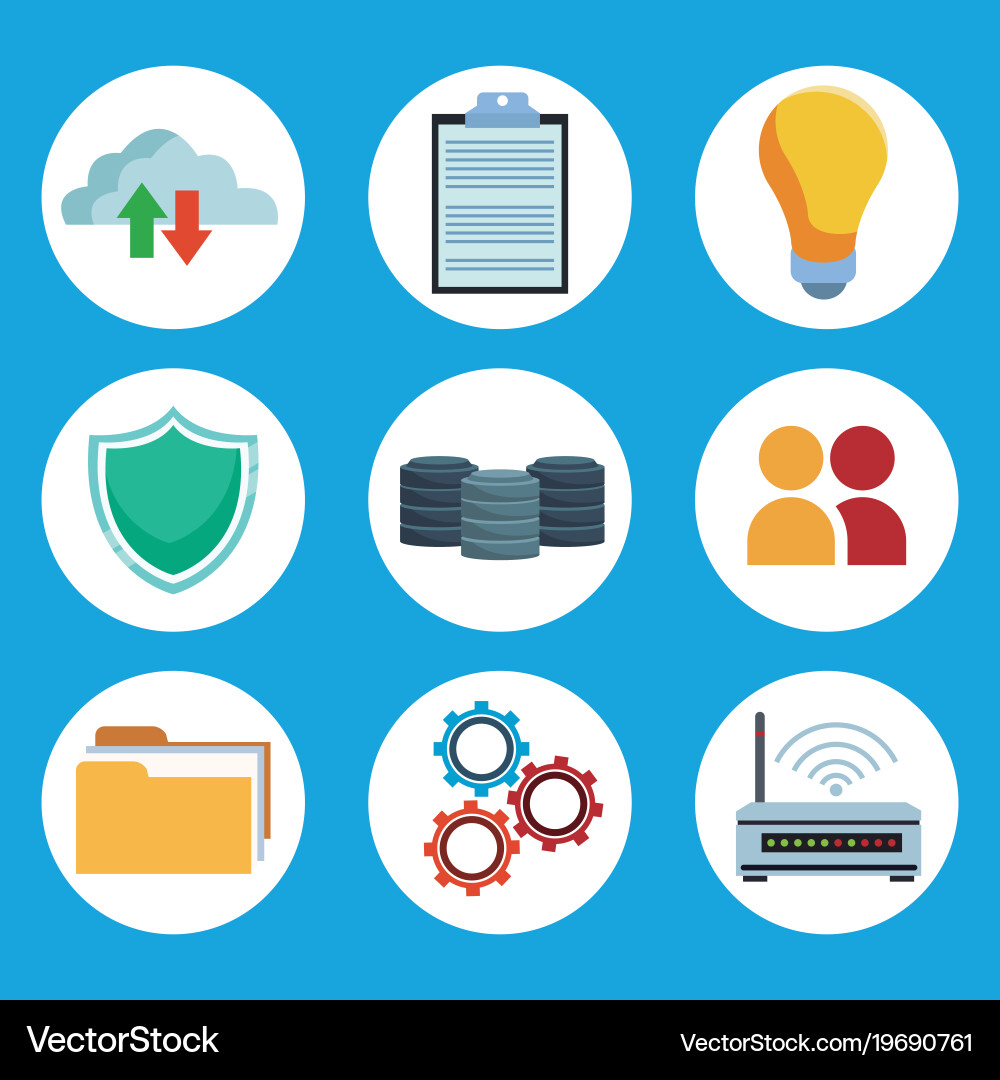 Data center technology round icons Royalty Free Vector Image
