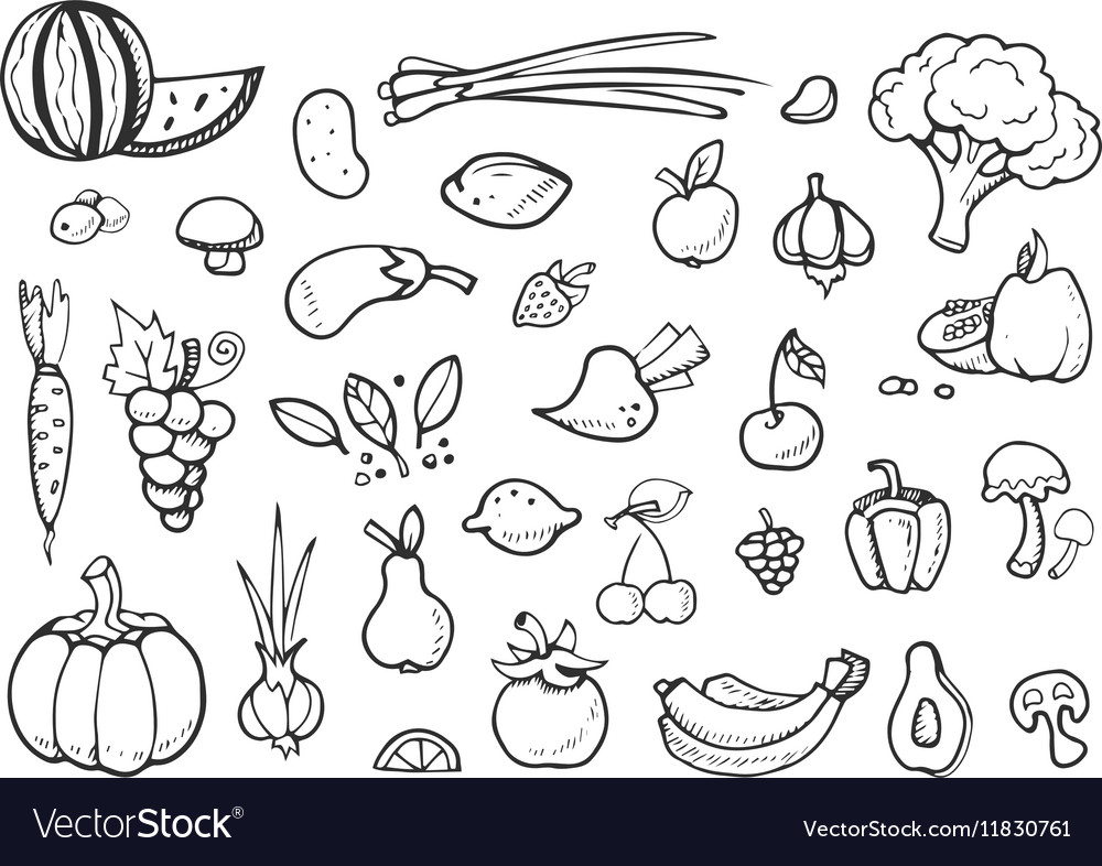 Fresh vegetables and fruit doodle icons Royalty Free Vector