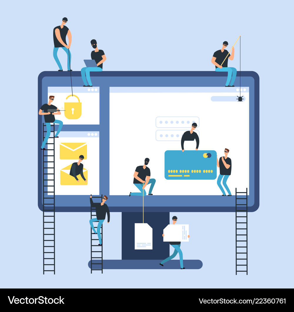 Hackers cyber thief robbing computer confidential Vector Image
