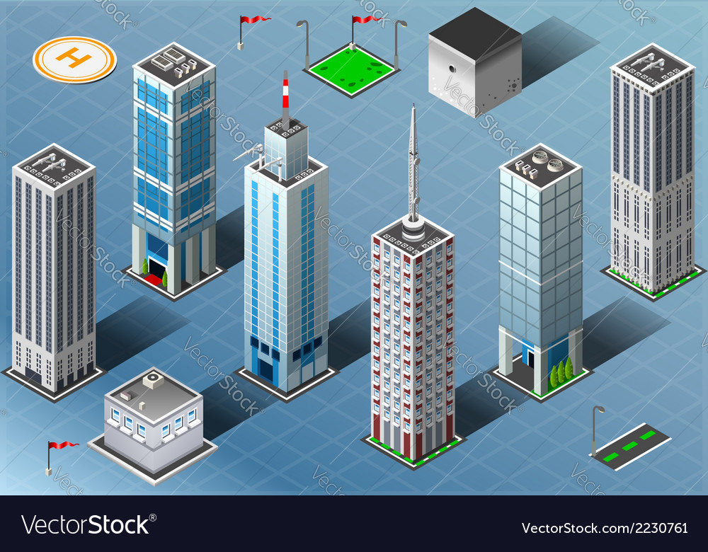 Isometric Buildings Set Royalty Free Vector Image