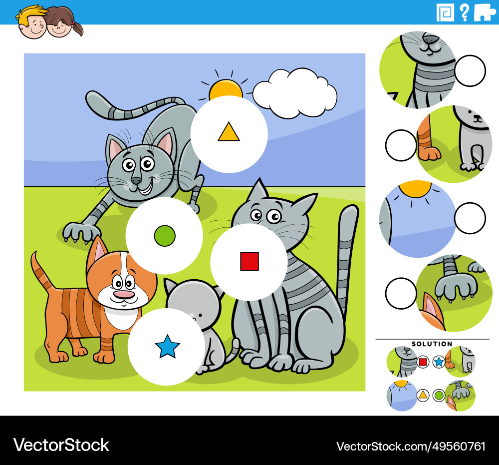 Match the pieces educational game with cartoon Vector Image