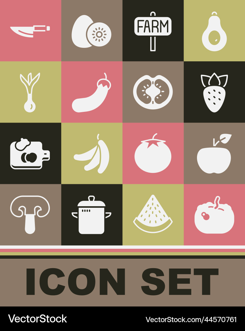 Set pumpkin apple strawberry location farm Vector Image