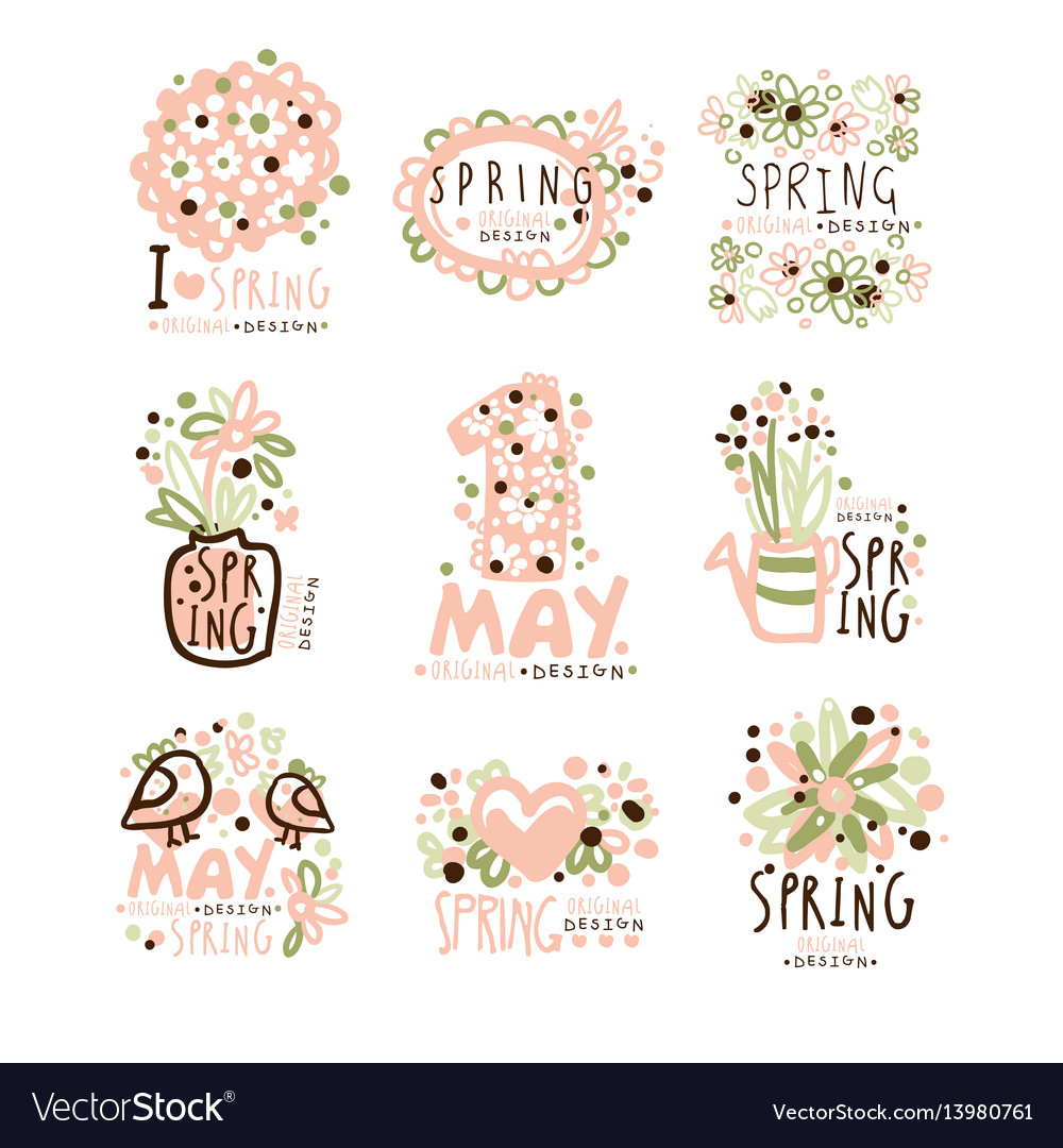 Spring 1 may set for label design spring Vector Image