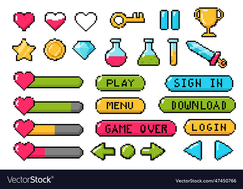 8bit buttons set Royalty Free Vector Image - VectorStock
