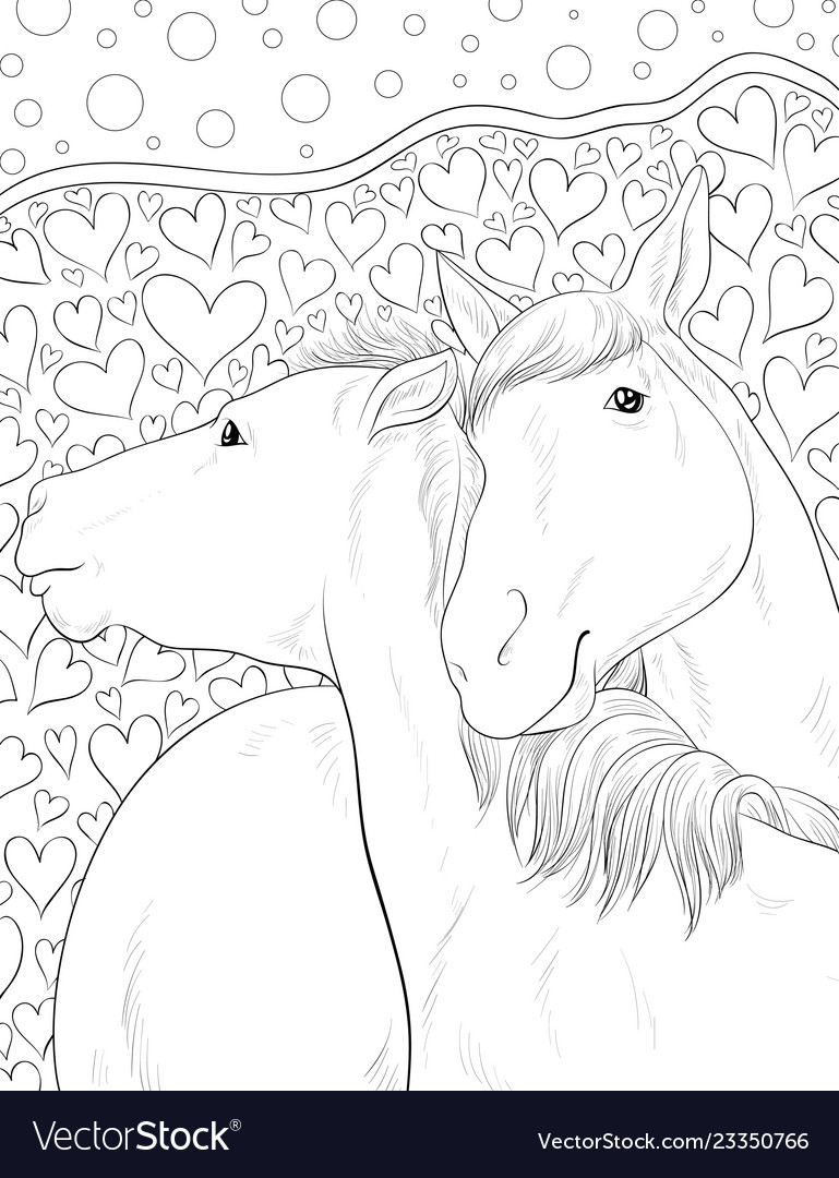 Adult coloring bookpage two horses Royalty Free Vector Image