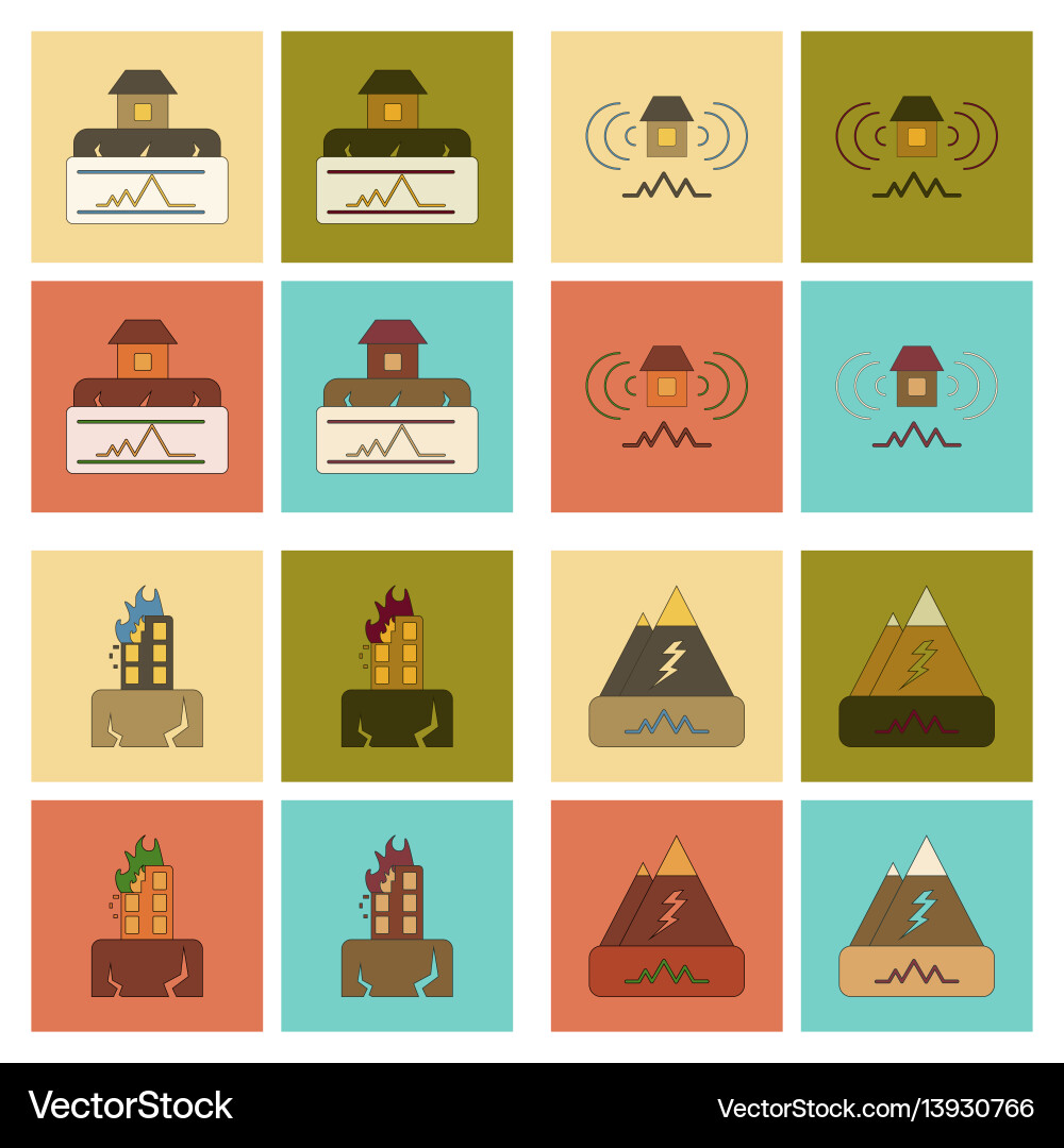 Assembly flat icons natural disaster earthquake Vector Image
