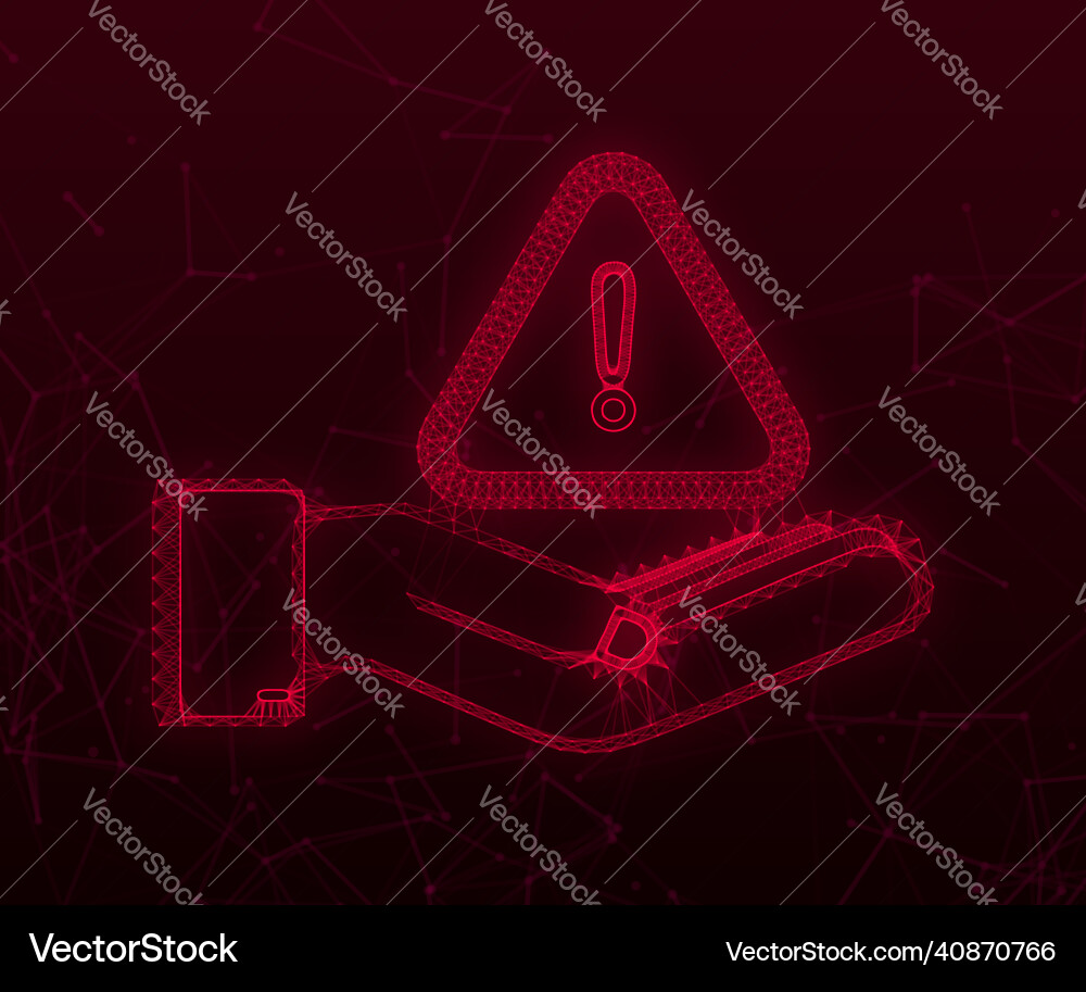 Banner with yellow scam alert over hands Vector Image