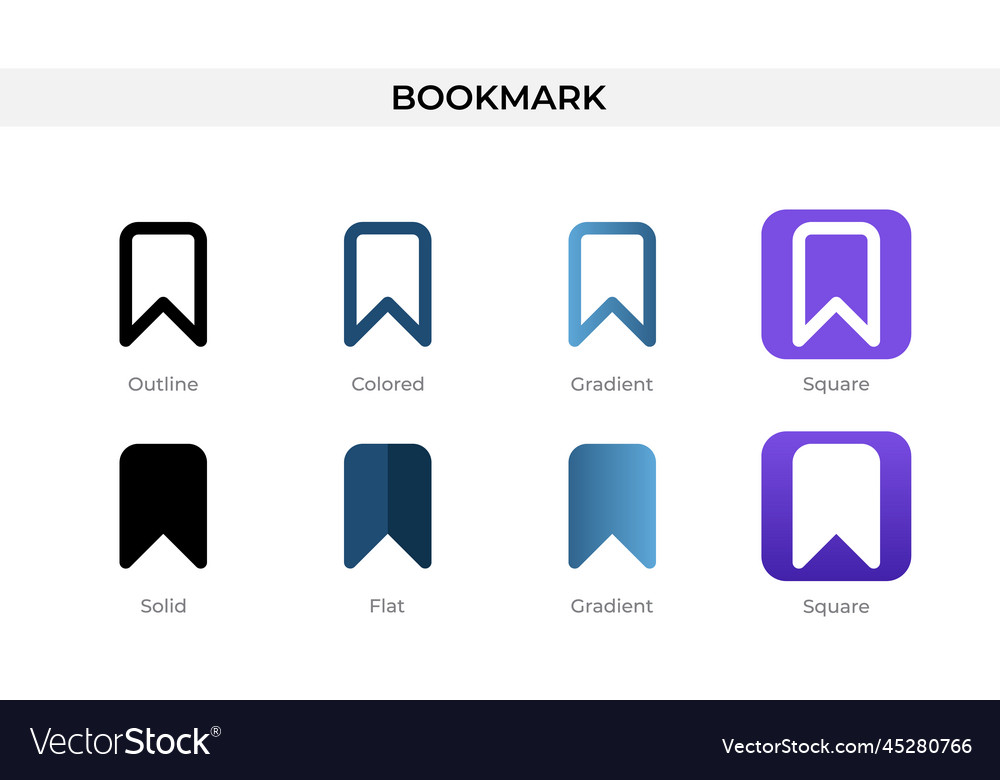 Bookmark icon in different style bookmark icons Vector Image