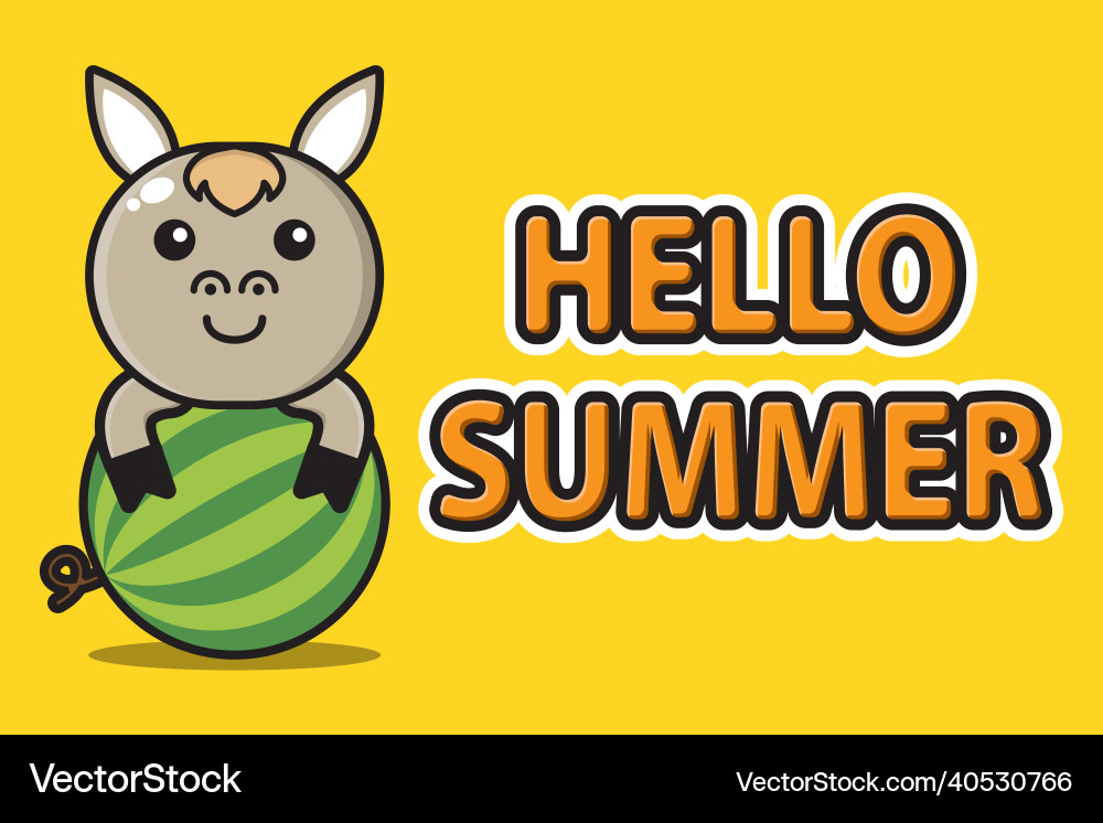 Cute mascot goat hugging watermelon with hello Vector Image
