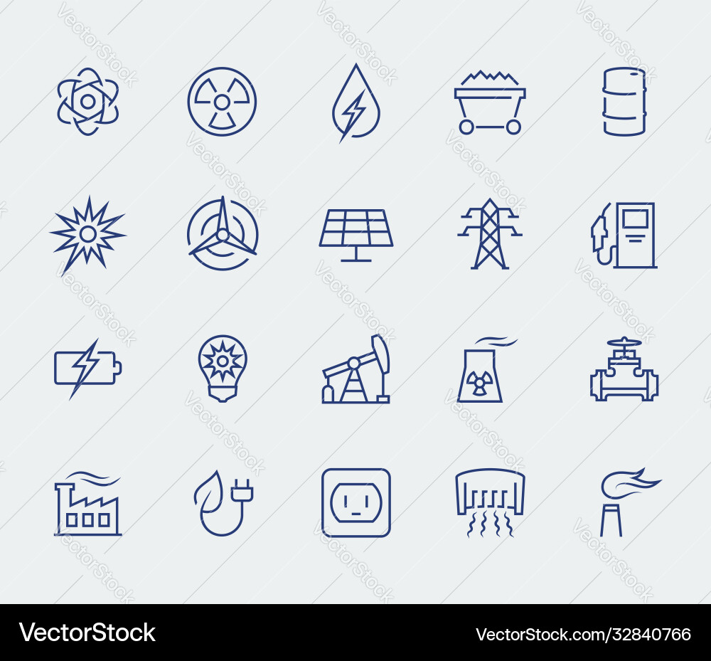 Energy and electricity icon set in thin line style